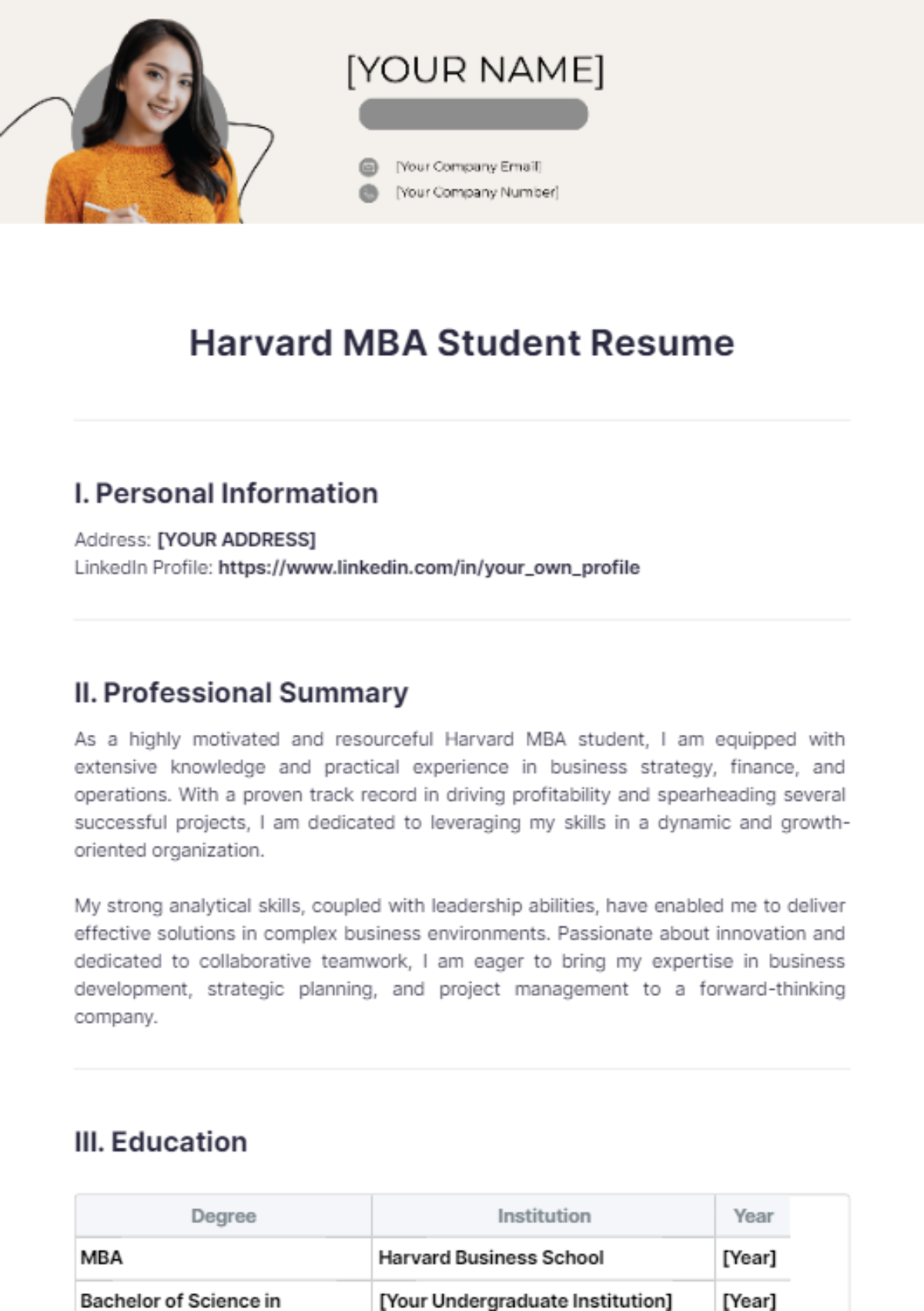 Harvard Mba Student Resume - Edit Online & Download Example | Template.net