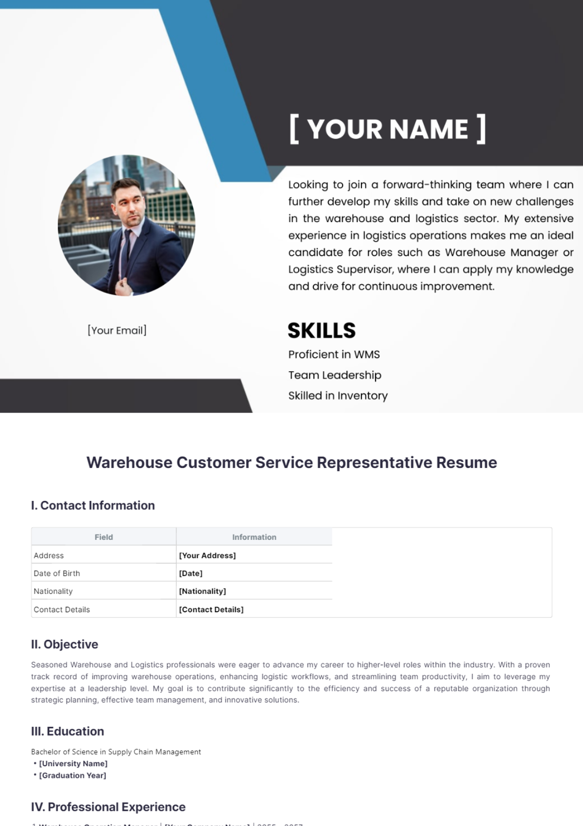 Warehouse Customer Service Representative Resume - Edit Online ...