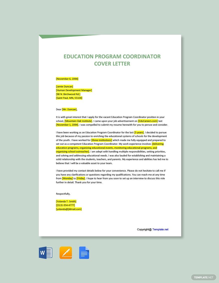 Coordinator Cover Letter Templates Documents Design Free Download 