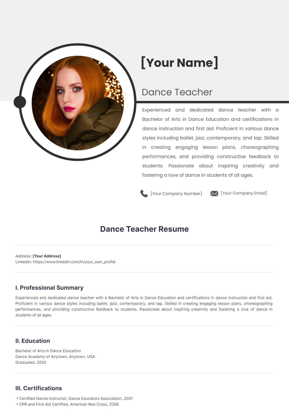 Dance Teacher Resume - Edit Online & Download Example | Template.net