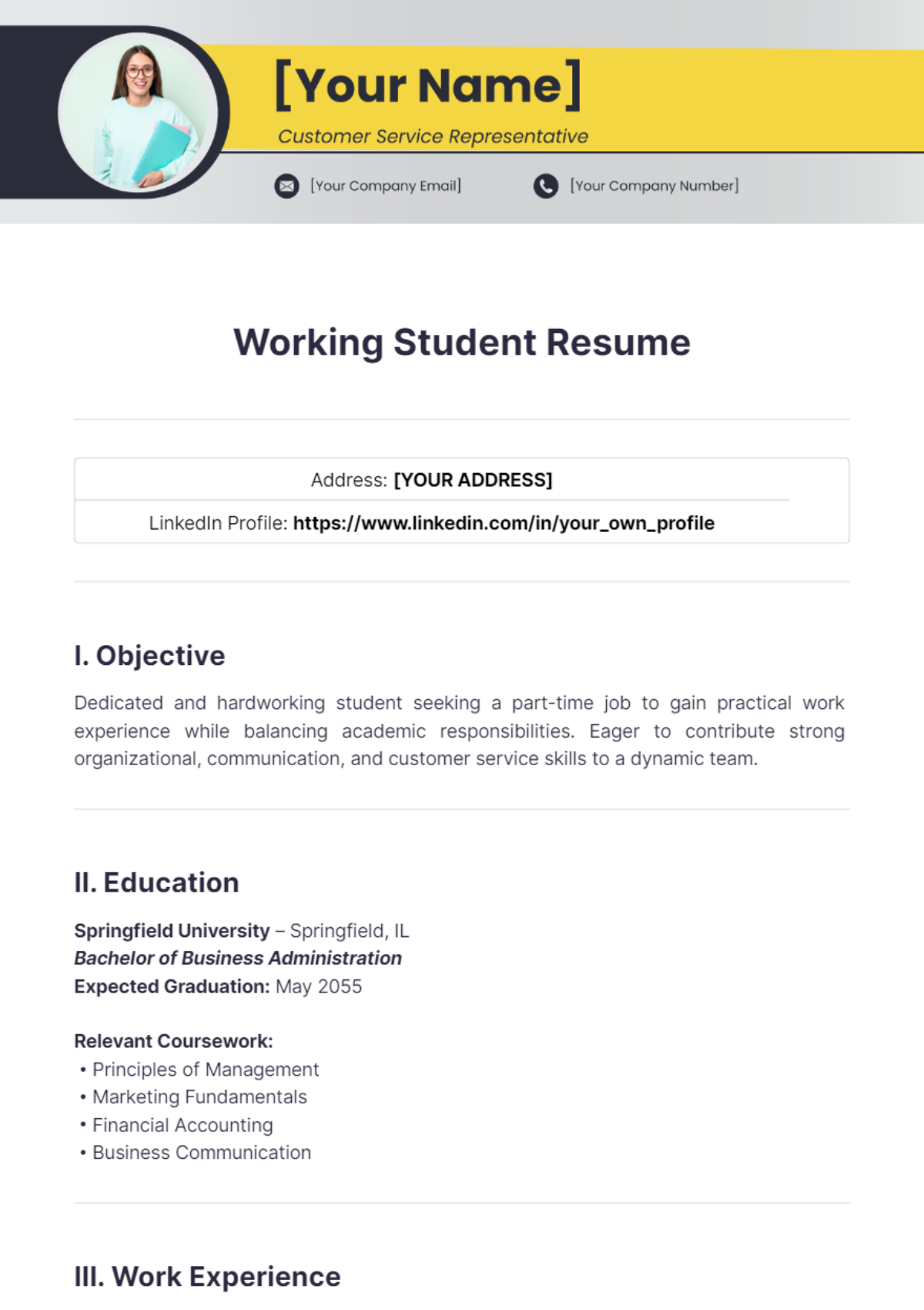 Working Student Resume - Edit Online & Download Example | Template.net