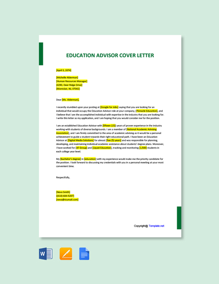 College Academic Advisor Cover Letter Template - Google Docs, Word ...