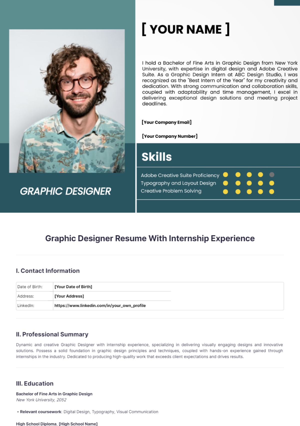 Graphic Designer Resume With Internship Experience - Edit Online ...
