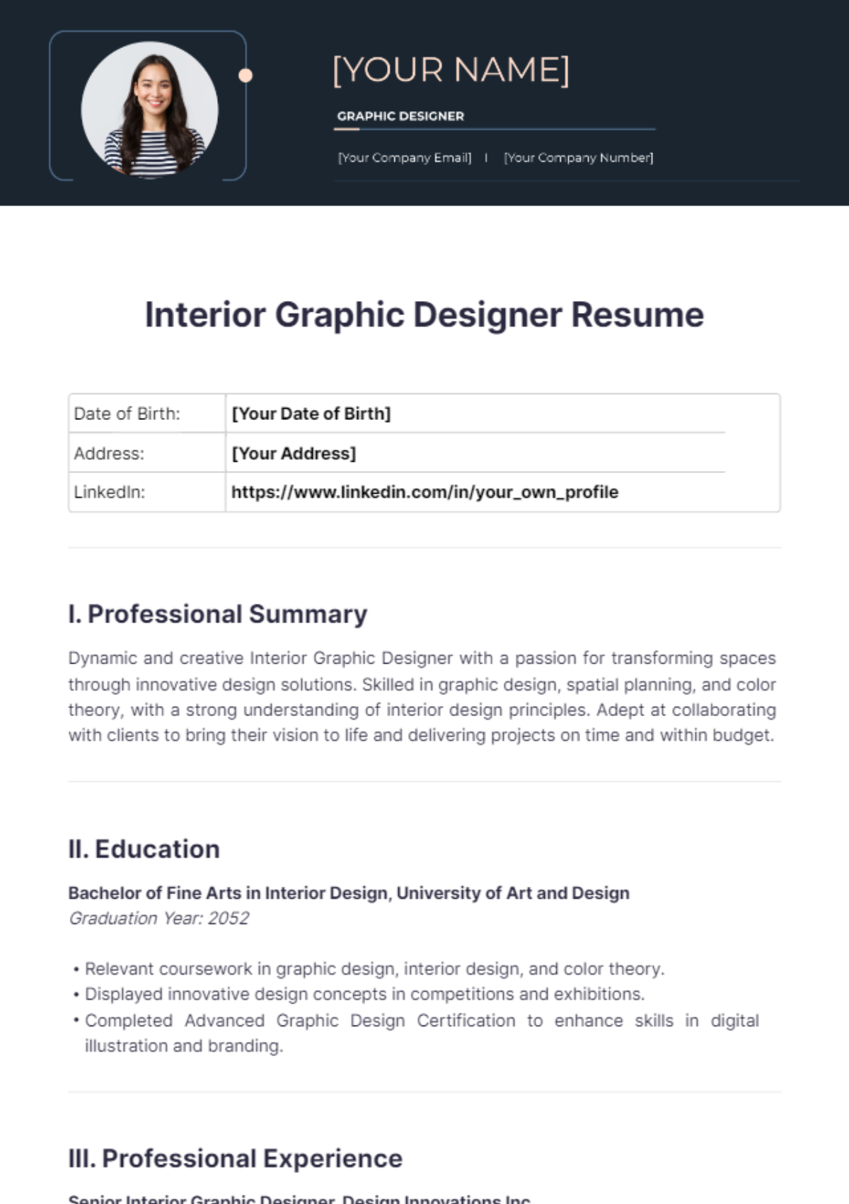 Interior Graphic Designer Resume - Edit Online & Download Example ...