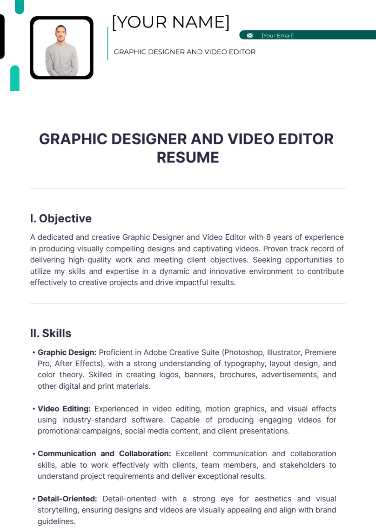 Graphic Designer And Video Editor Resume - Edit Online & Download ...