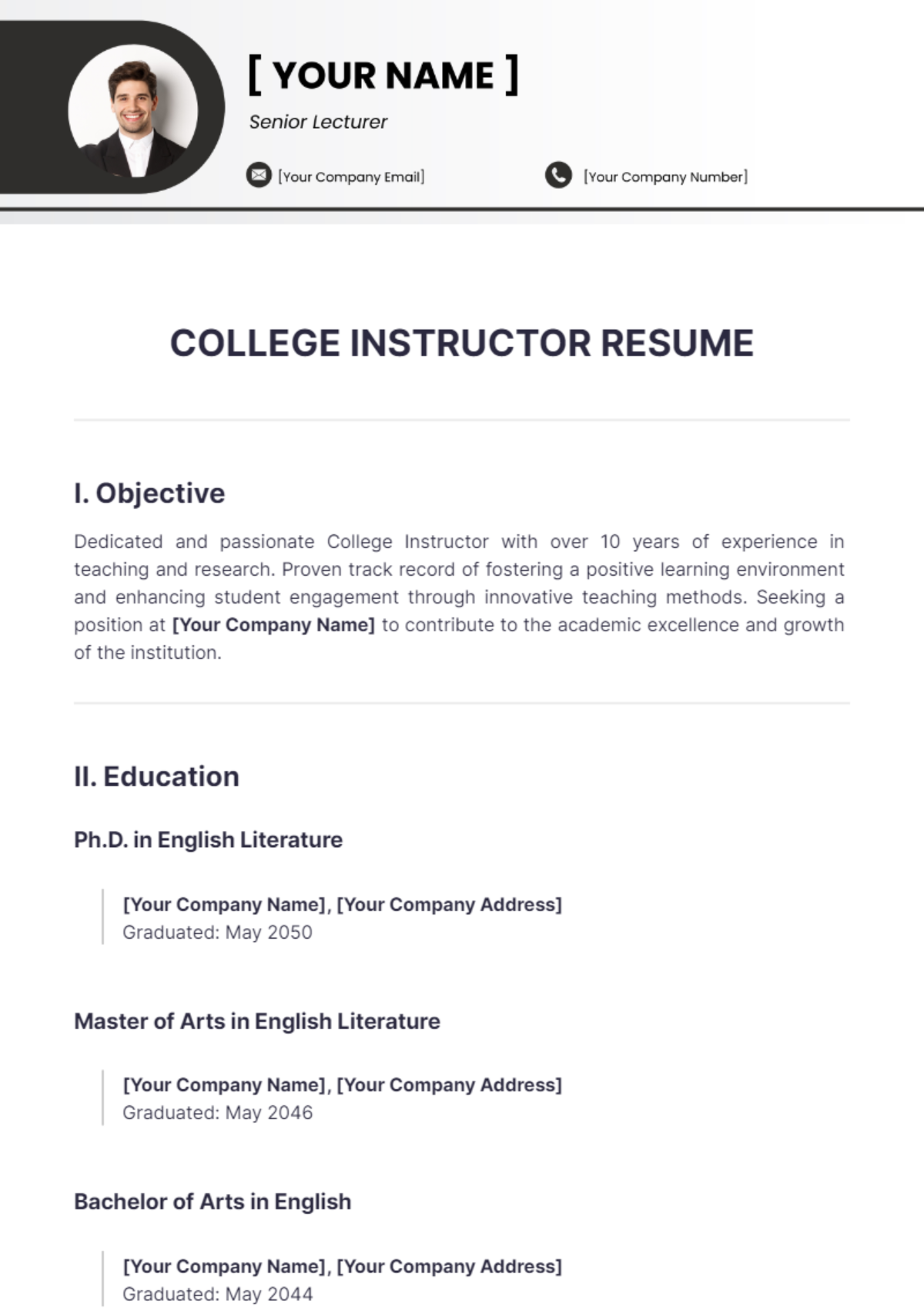 College Instructor Resume - Edit Online & Download Example | Template.net