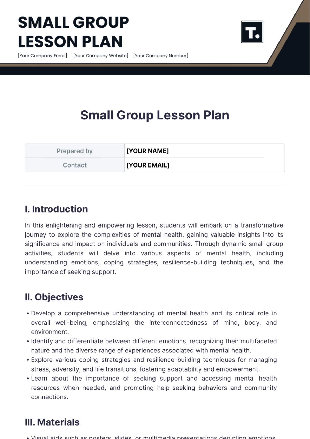 Free Small Group Lesson Plan Template To Edit Online