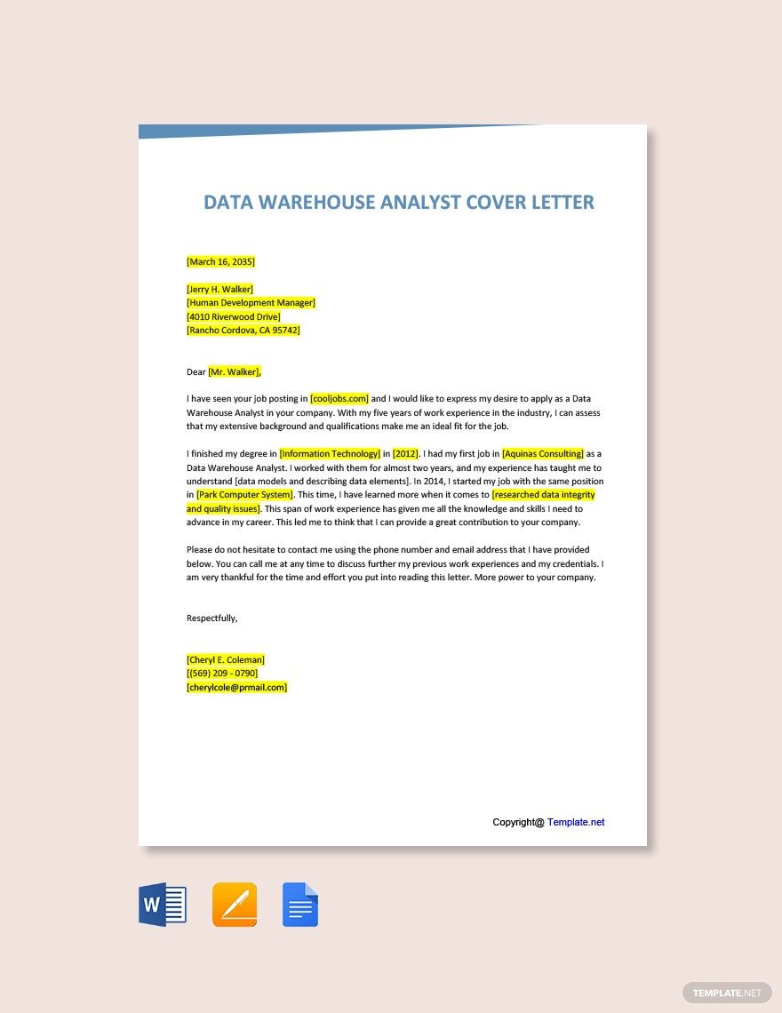 Analyst Cover Letter Templates Documents Design Free Download 