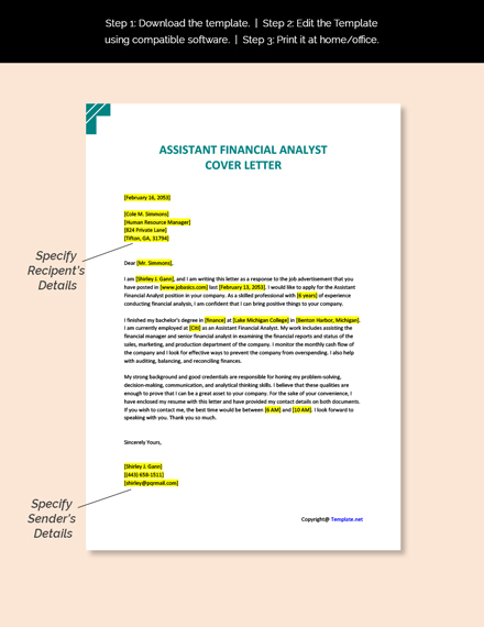 Free Assistant Financial Analyst Cover Letter Template - Google Docs ...