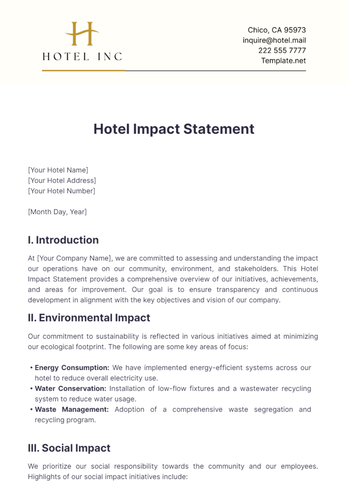Hotel Impact Statement Template - Edit Online & Download Example ...