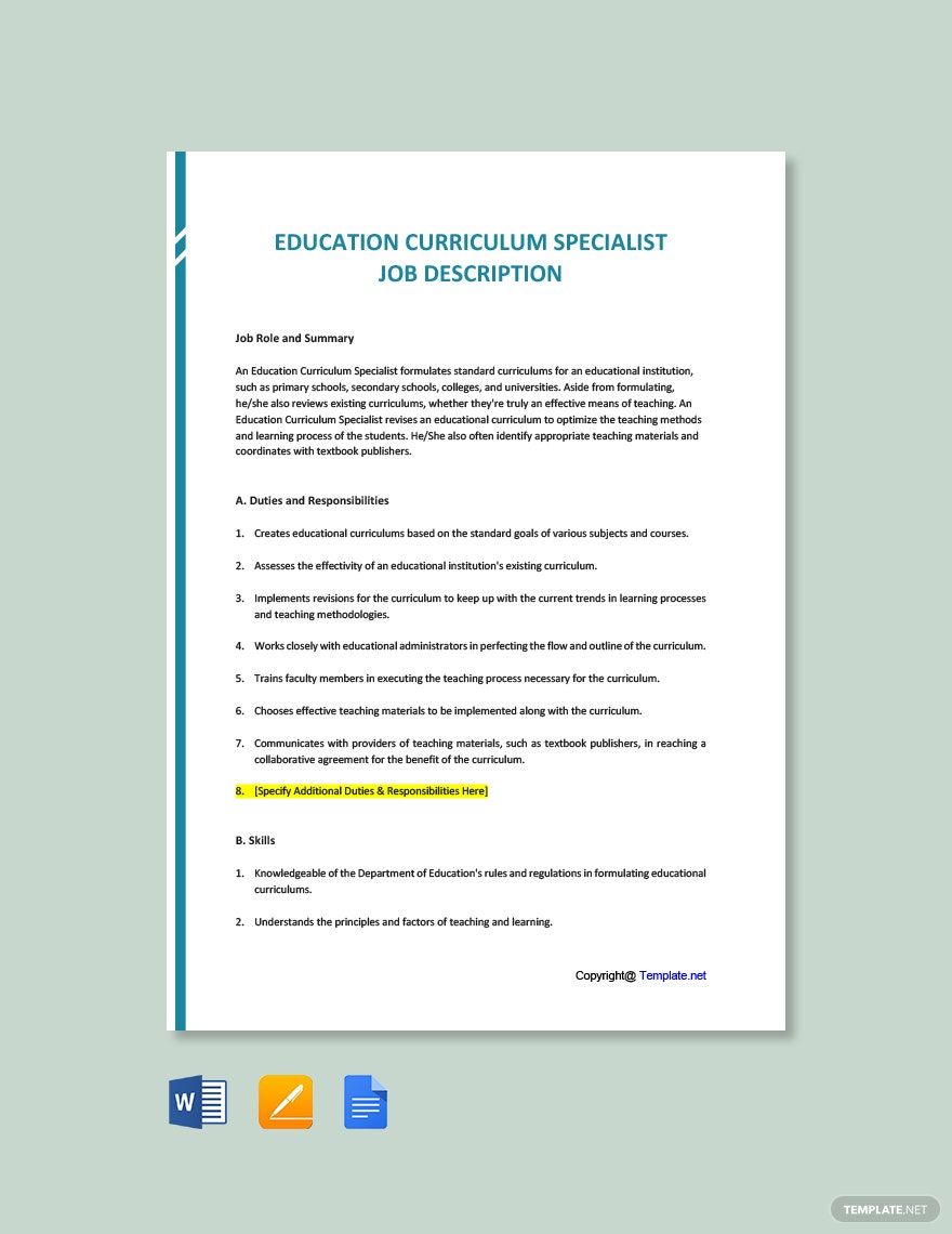 FREE Education Specialist Word Template Download Template