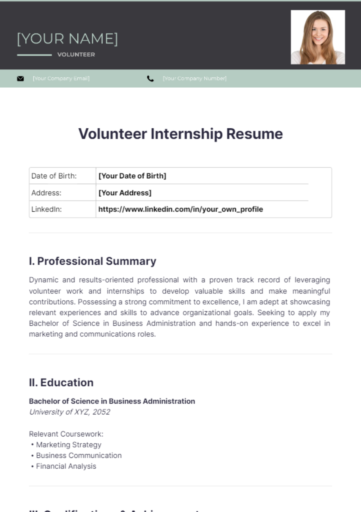 Volunteer Internship Resume - Edit Online & Download Example | Template.net