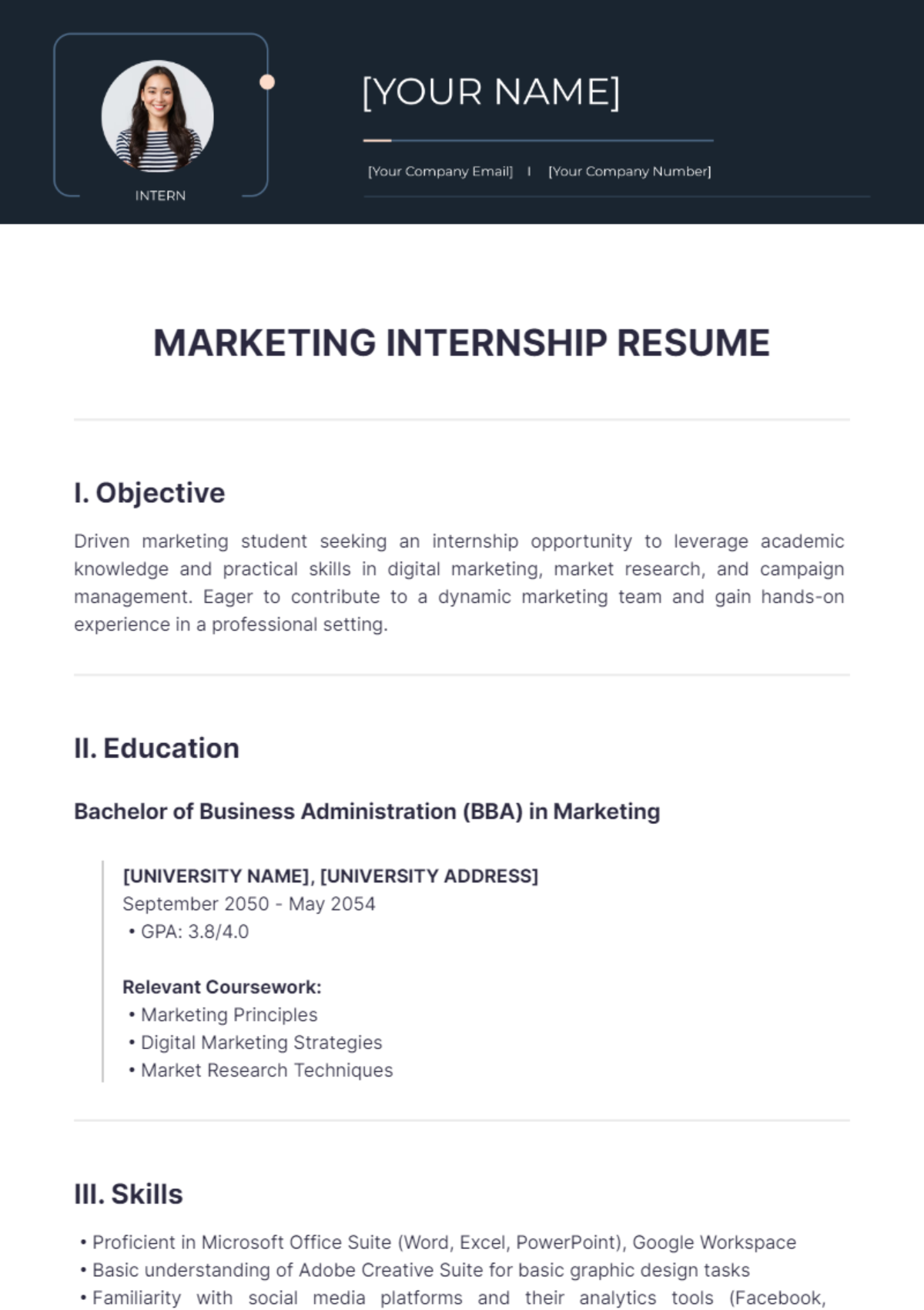 Marketing Internship Resume - Edit Online & Download Example | Template.net