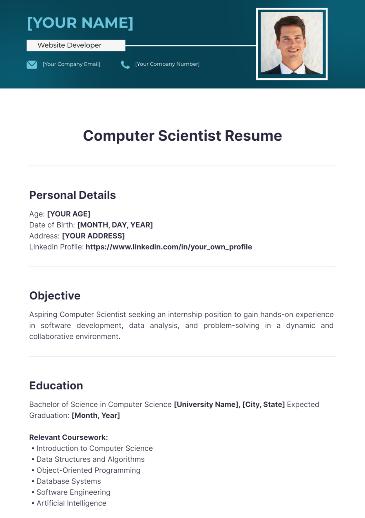 Computer Scientist Resume Edit Online And Download Example
