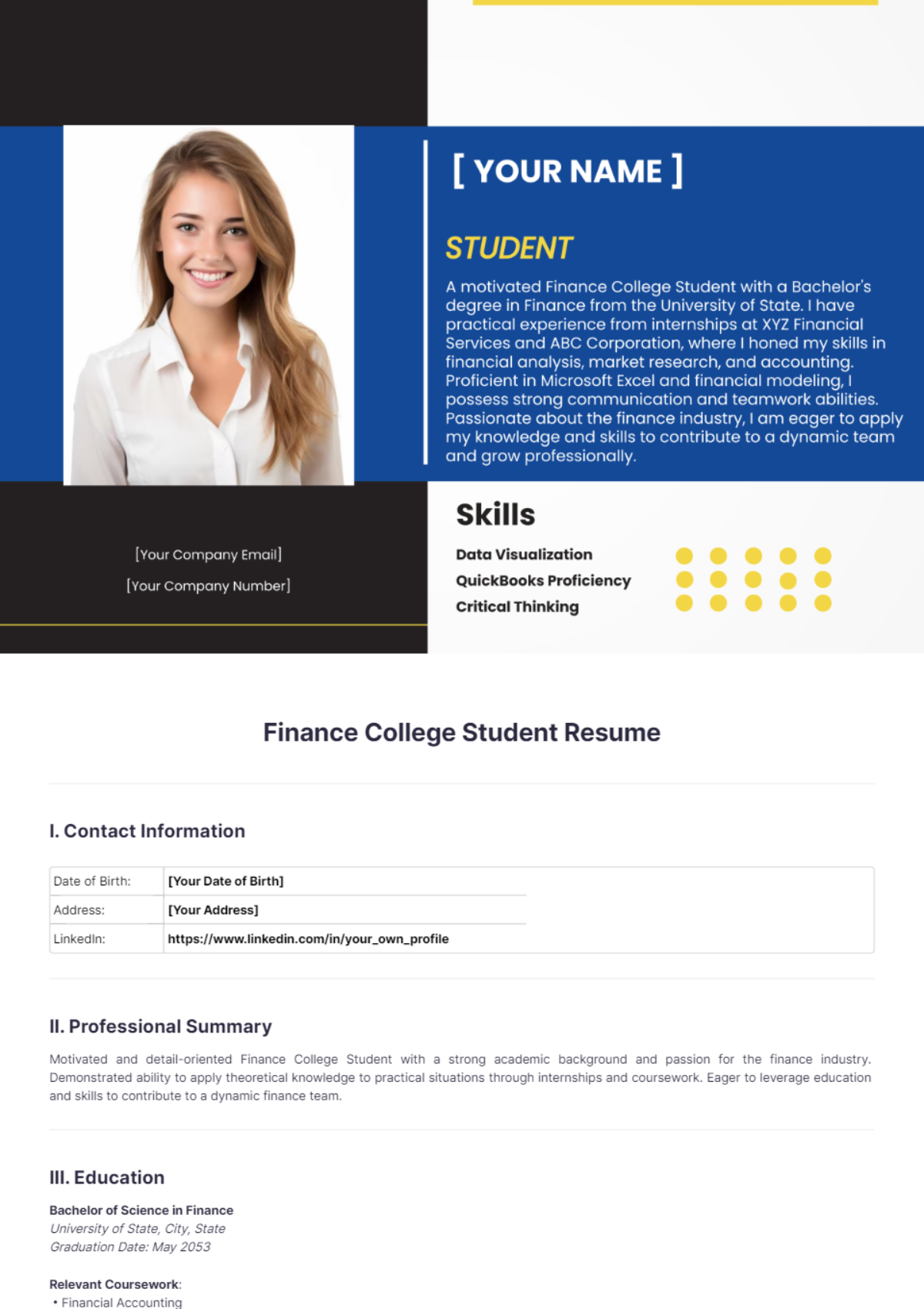 Finance College Student Resume - Edit Online & Download Example ...