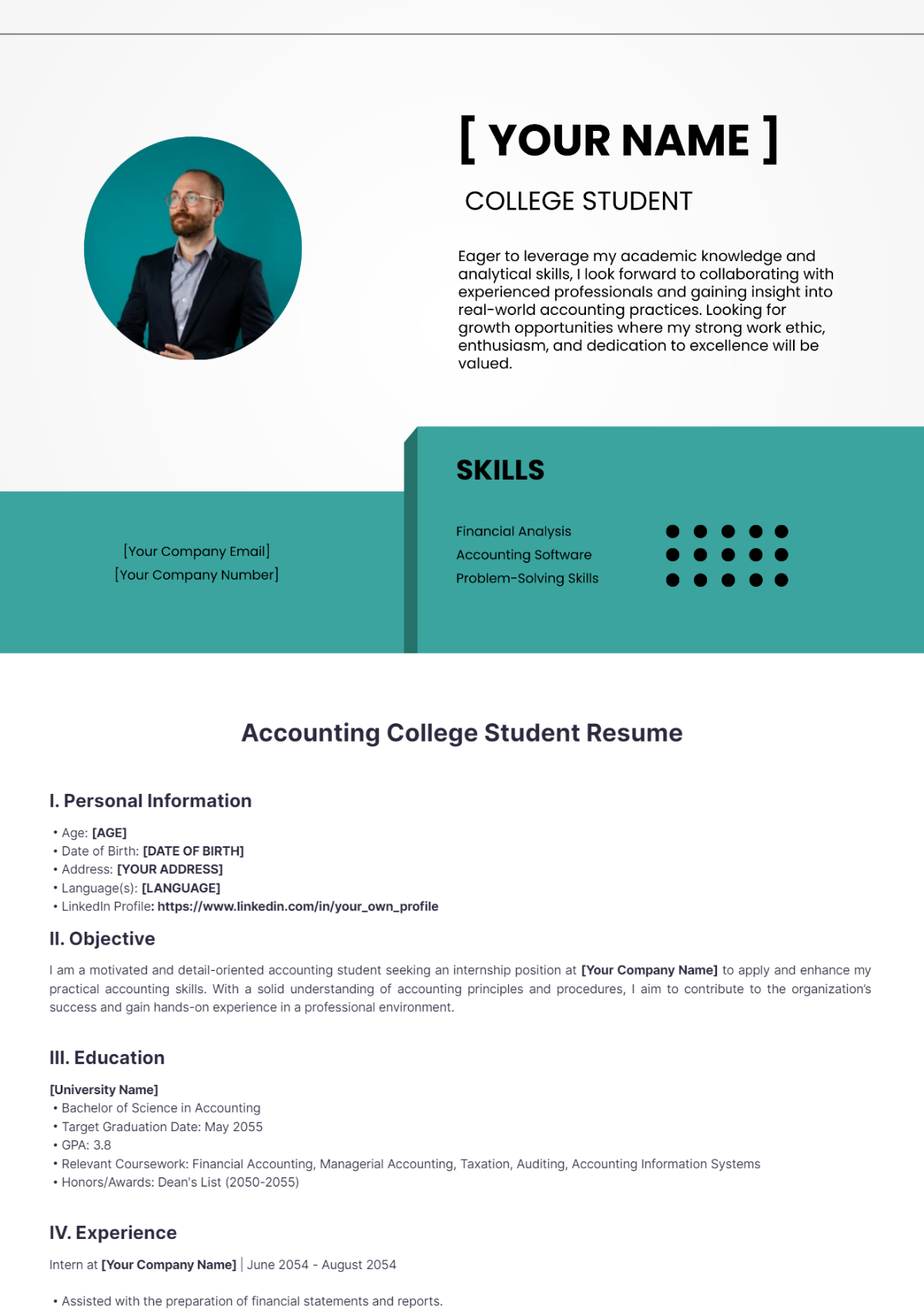 Accounting College Student Resume - Edit Online & Download Example ...