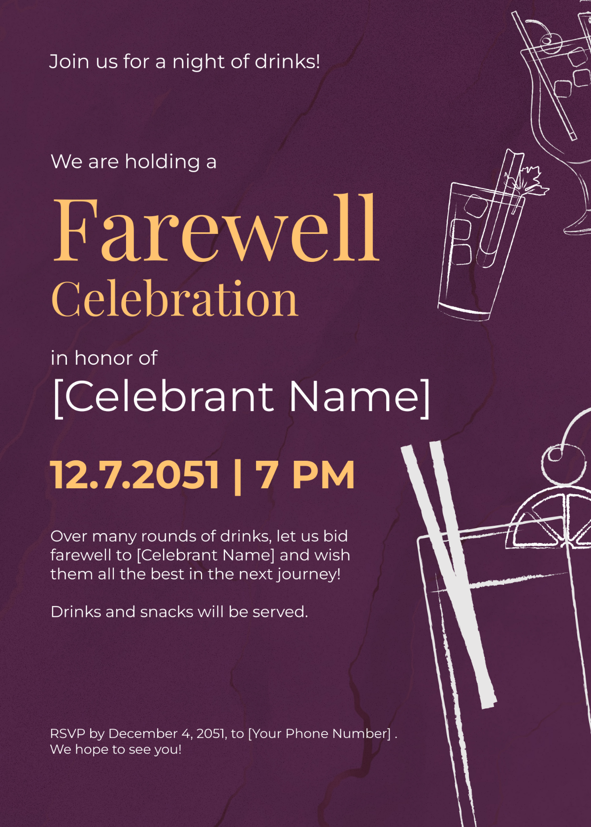 Farewell Drinks Invitation Templates - Edit Online & Download Example ...