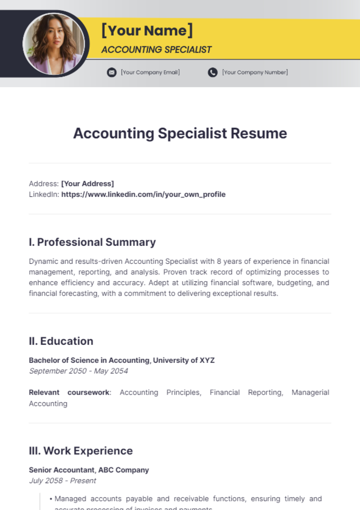 Accounting Specialist Resume - Edit Online & Download Example ...