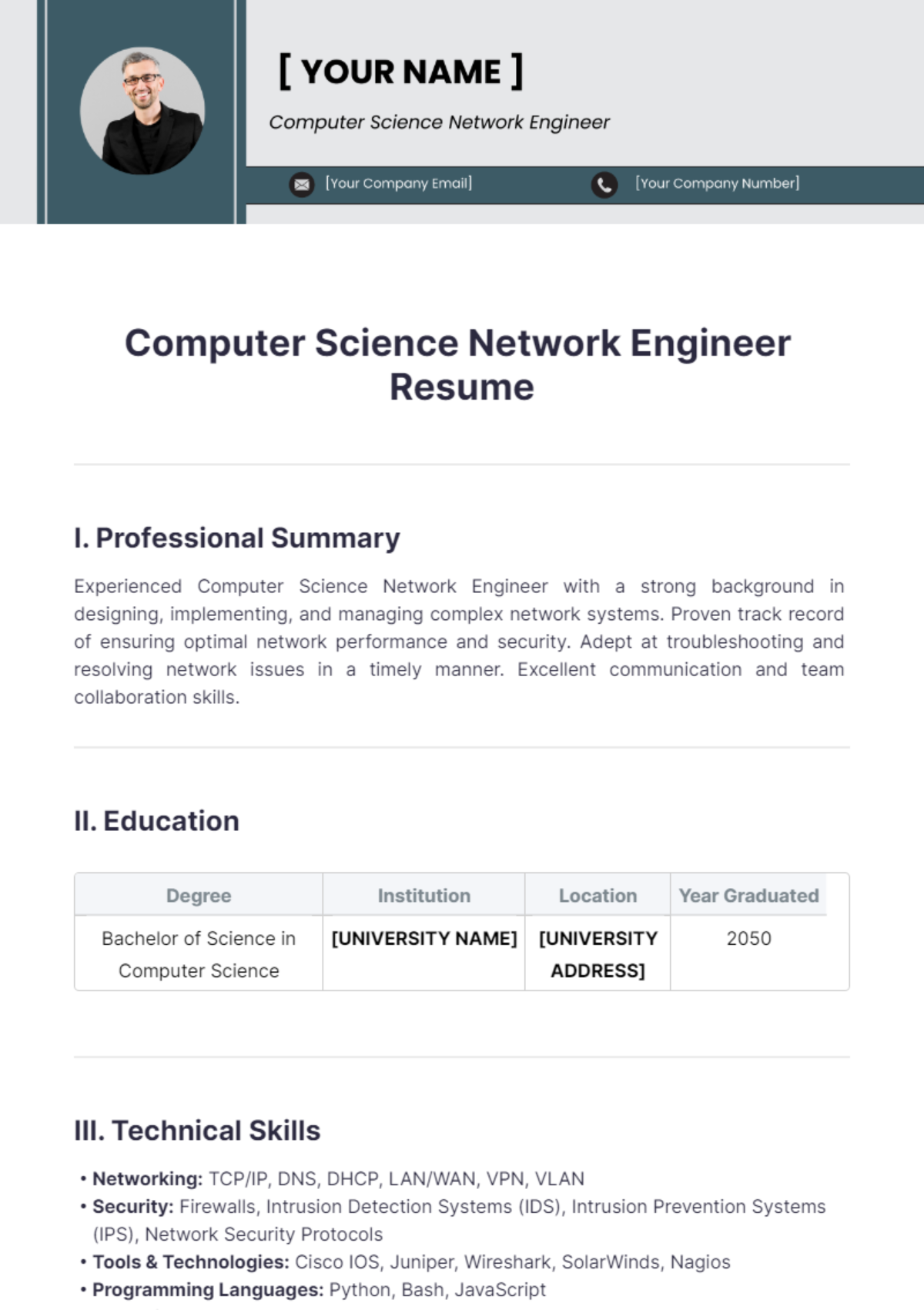 Computer Science Network Engineer Resume - Edit Online & Download ...