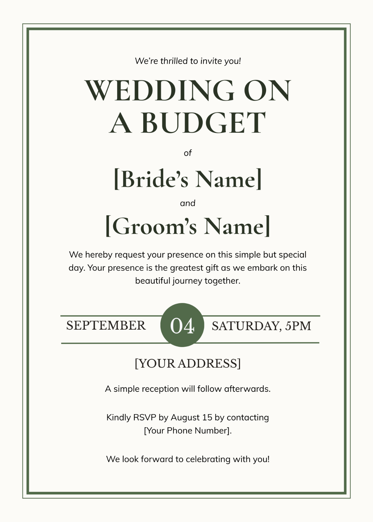 On A Budget Wedding Invitation Templates - Edit Online & Download ...