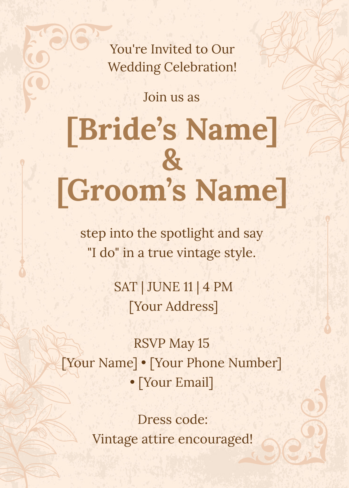 Vintage Film Wedding Invitation Templates - Edit Online & Download ...