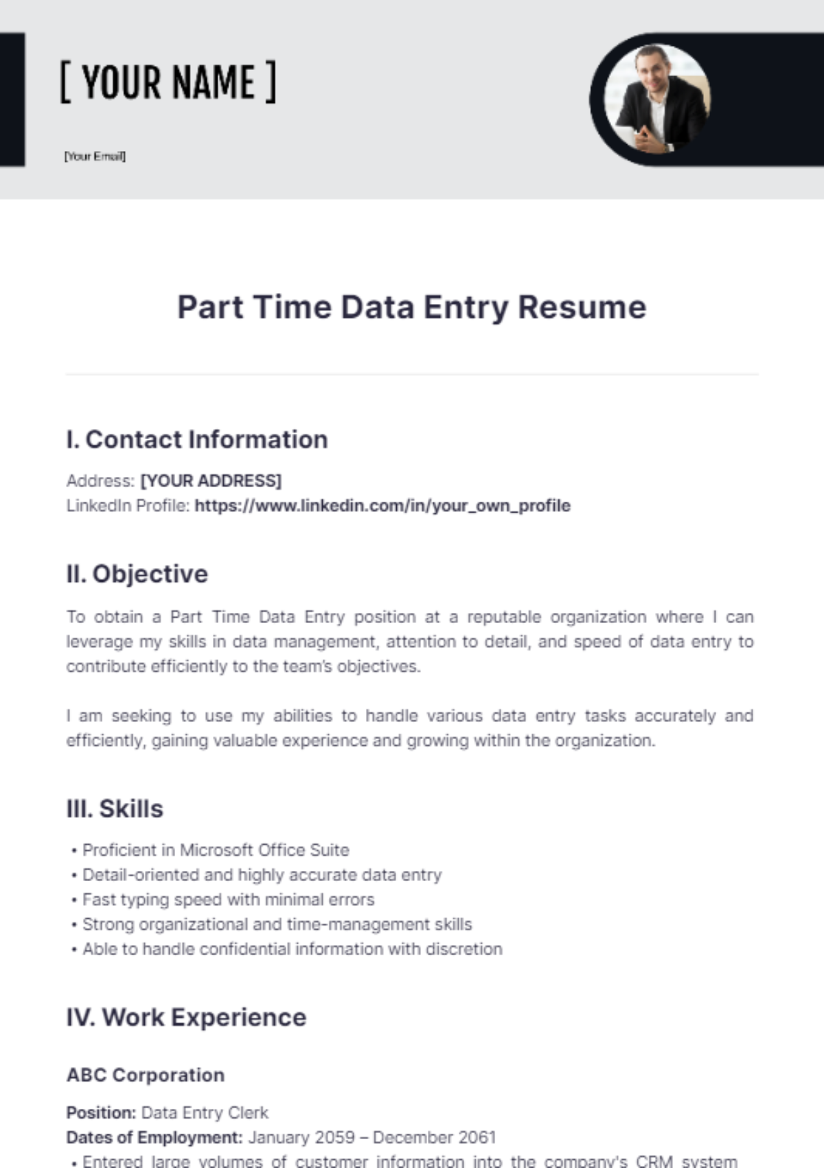 Part Time Data Entry Resume - Edit Online & Download Example | Template.net Part Time Data Entry Resume - Edit Online & Download Example | Template.net