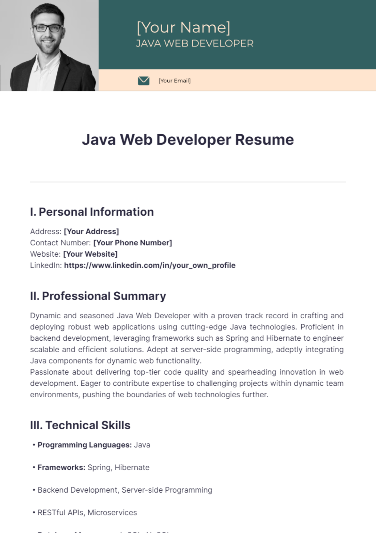 Java Web Developer Resume - Edit Online & Download Example | Template.net