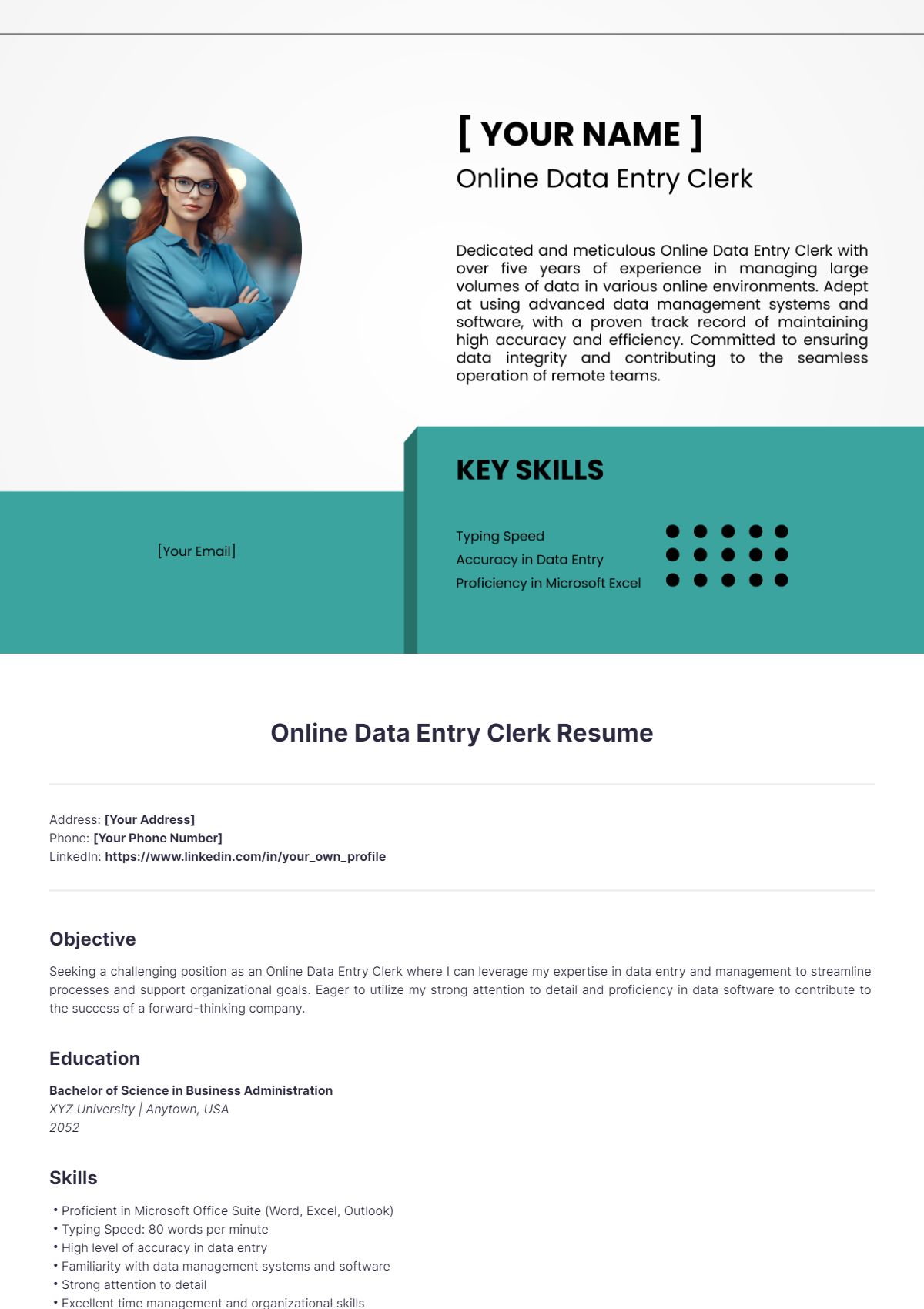 Online Data Entry Clerk Resume - Edit Online & Download Example | Template.net