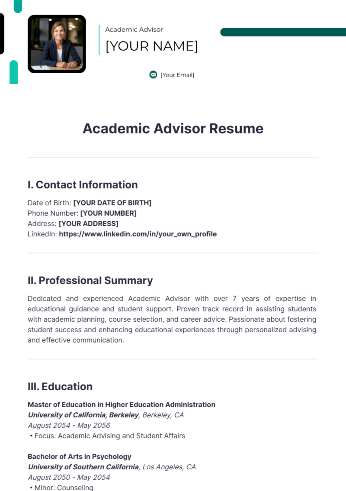 Academic Advisor Resume - Edit Online & Download Example | Template.net