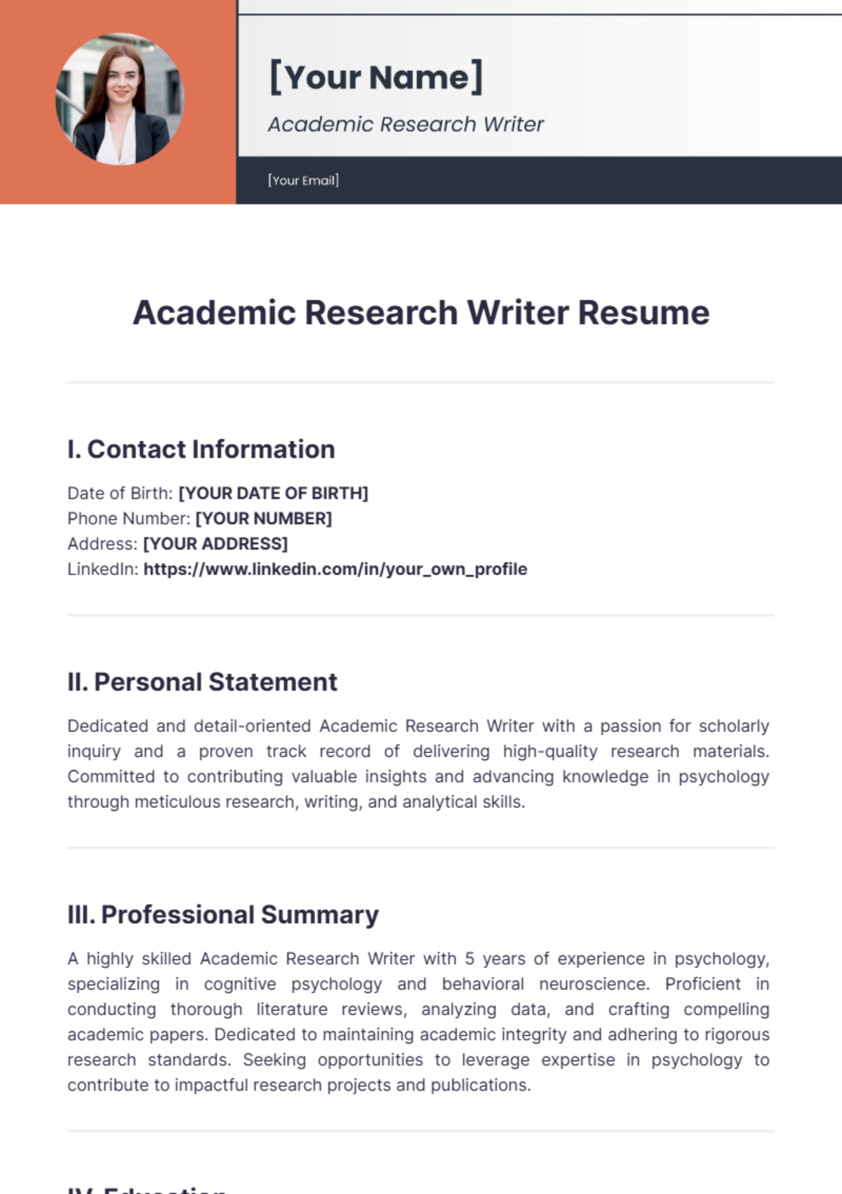 Academic Research Writer Resume - Edit Online & Download Example ...