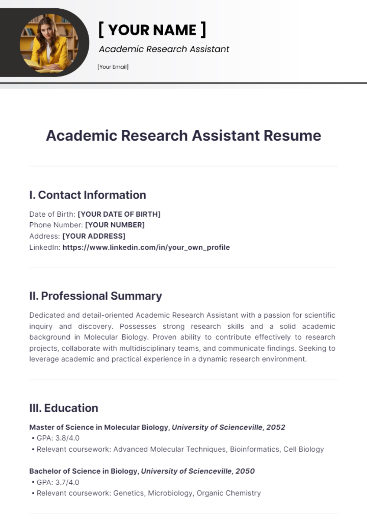 Academic Research Assistant Resume - Edit Online & Download Example ...