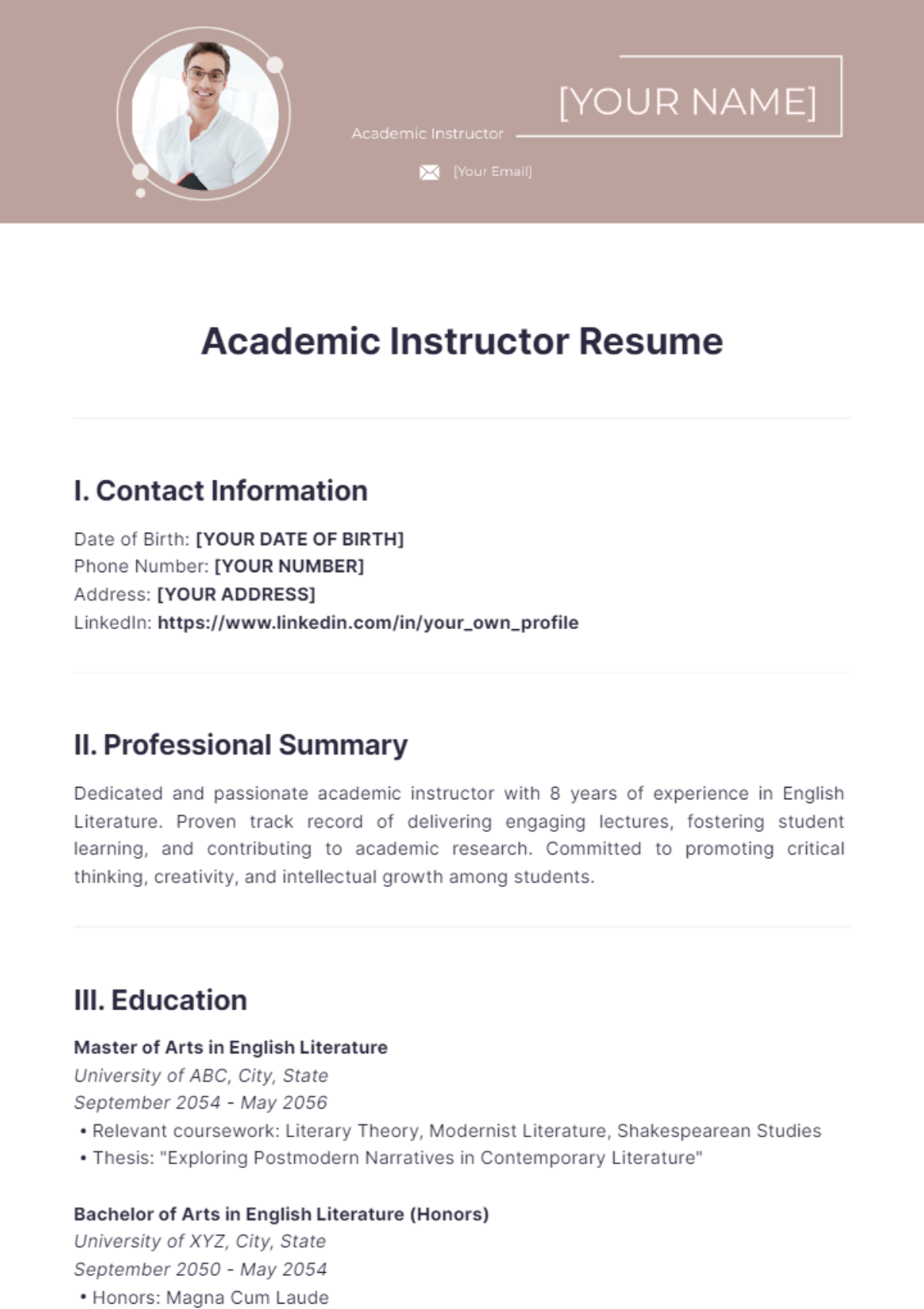 Academic Instructor Resume - Edit Online & Download Example | Template.net