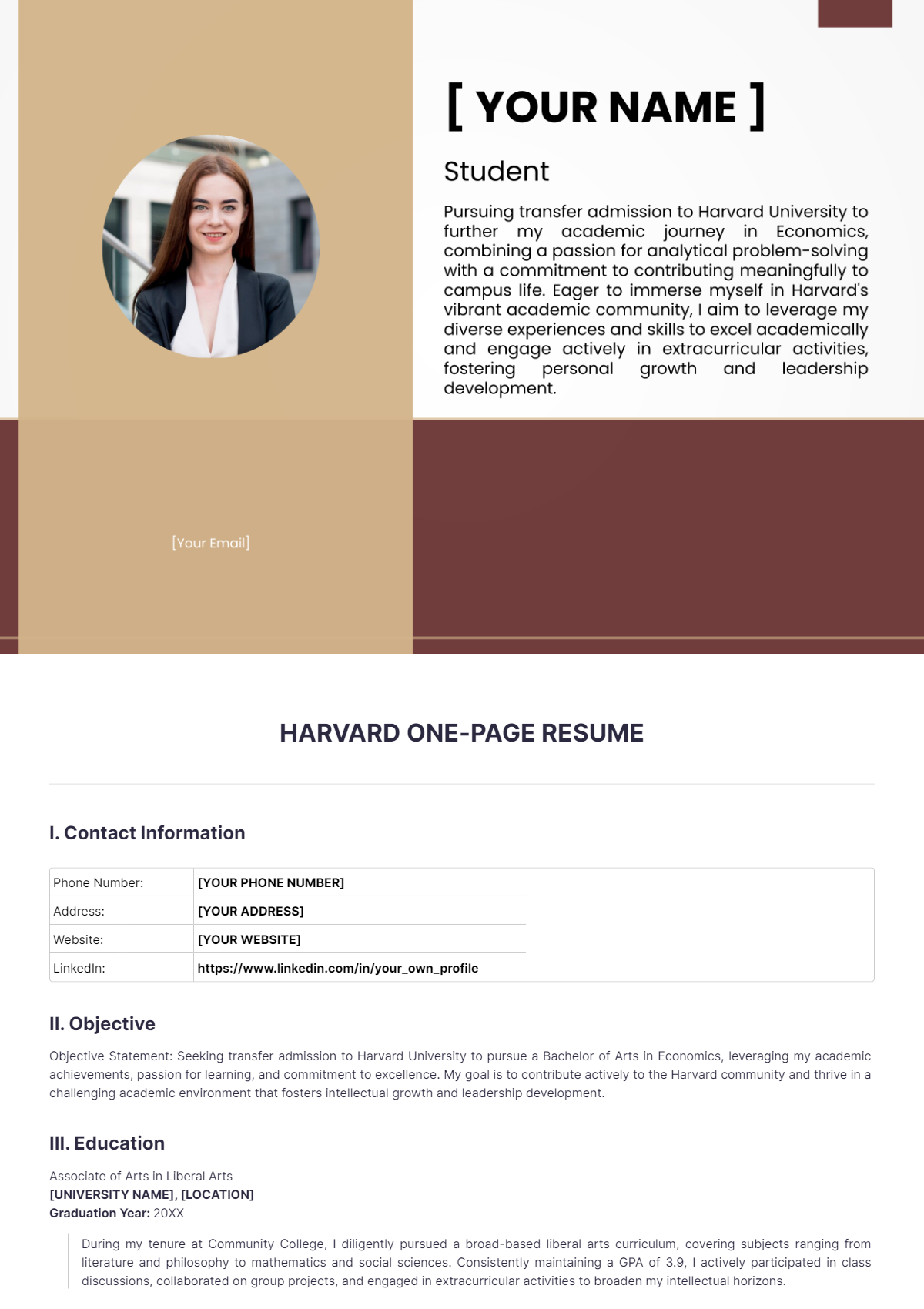 Harvard One Page Resume - Edit Online & Download Example | Template.net