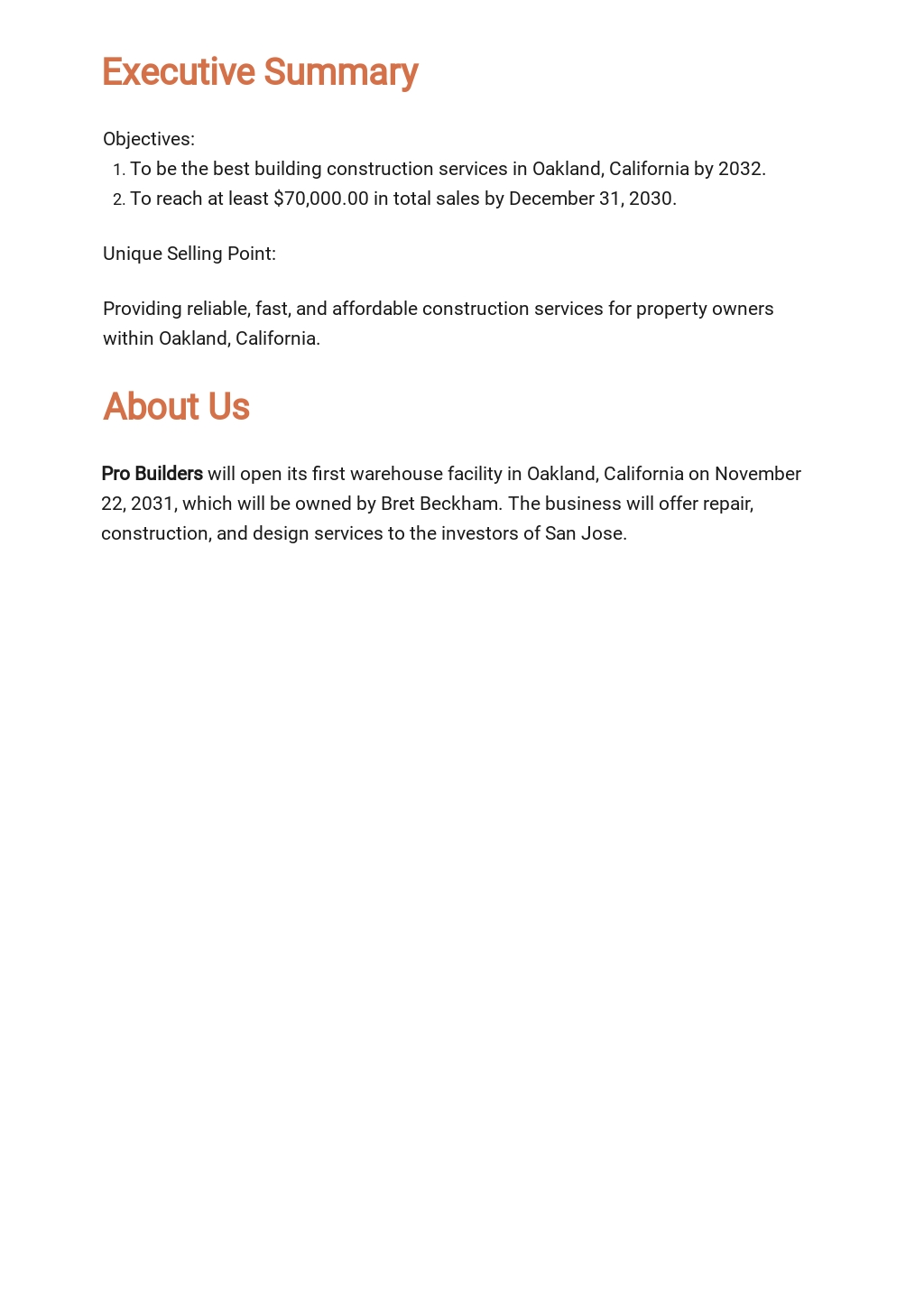 Building A Business Plan Template