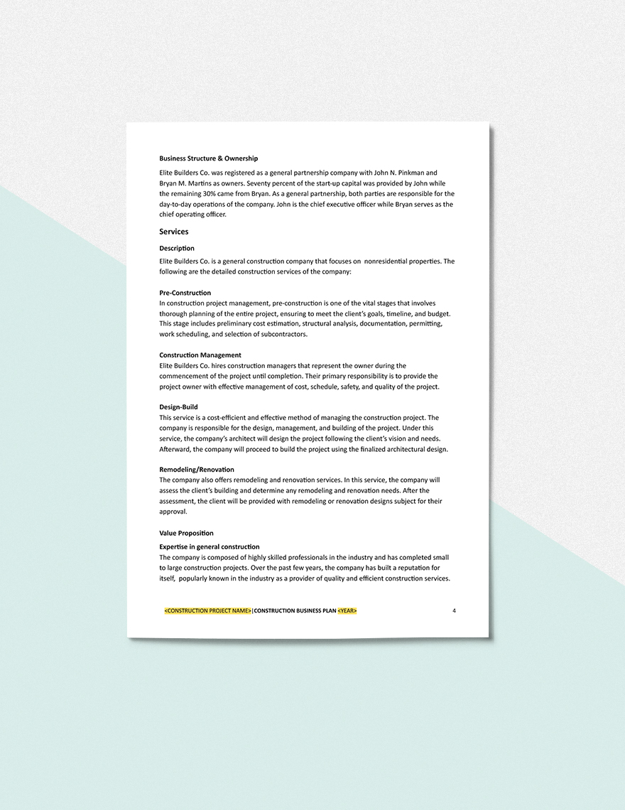 Building Construction Business Plan Template - Google Docs, Word, Apple ...