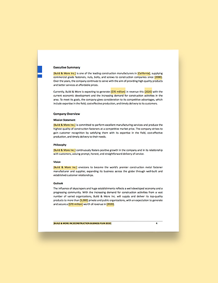 Simple Construction Business Plan Template - Google Docs, Word, Apple ...