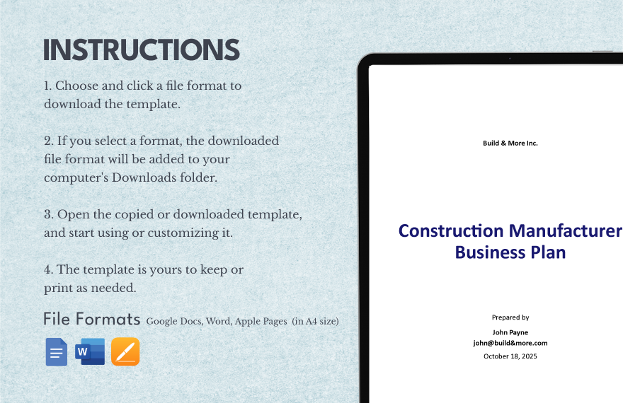 Construction Manufacturer Business Plan Template - Word, Google Docs ...