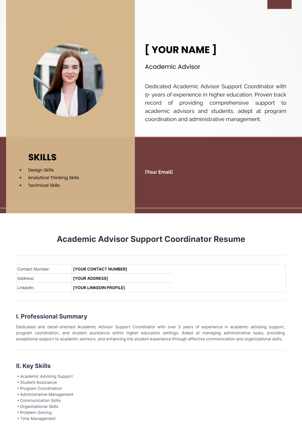 Academic Advisor Support Coordinator Resume - Edit Online & Download Example | Template.net
