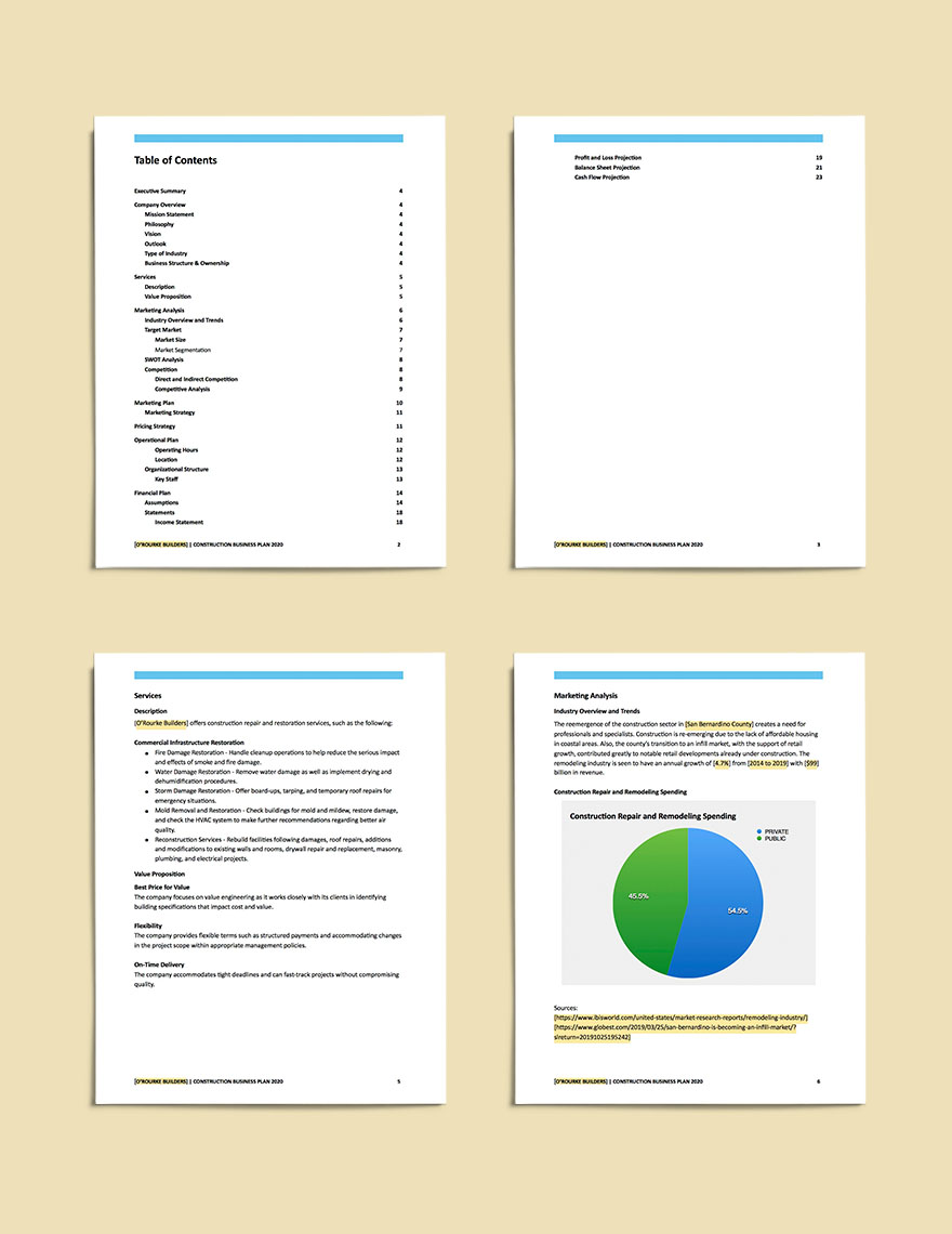 Construction Repair Business Plan Template - Google Docs, Word, Apple ...