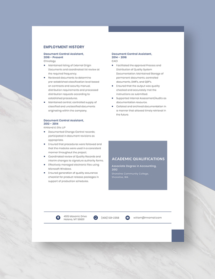 Document Control Assistant Resume/CV Template - Word | Apple Pages