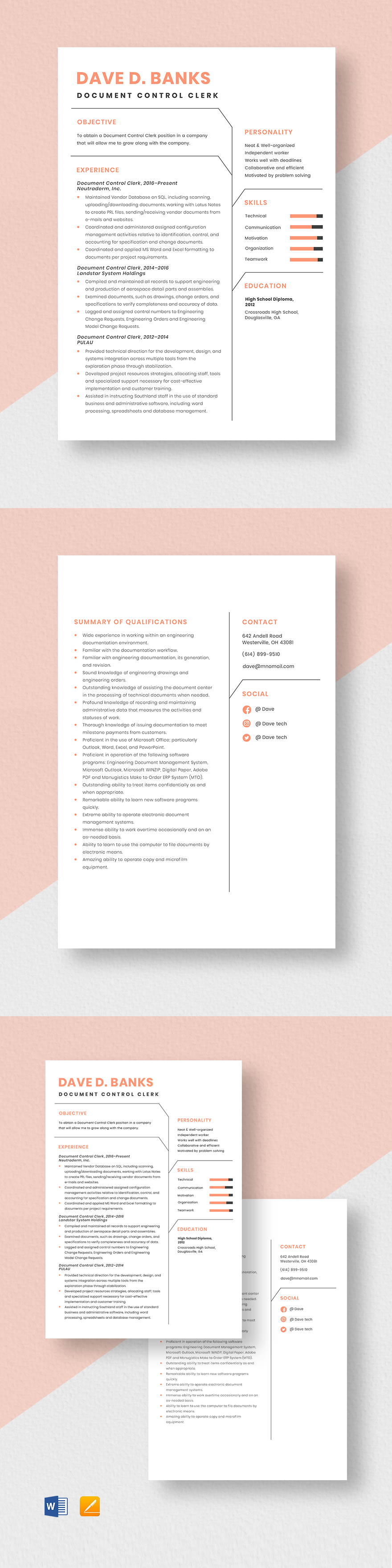 Document Control Assistant Resume Template - Word, Apple Pages ...