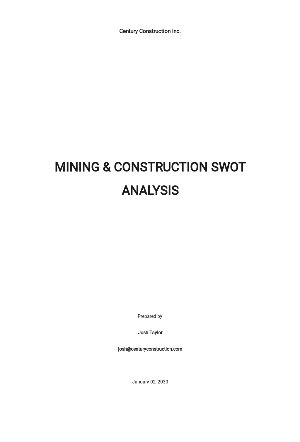 Free Sample Construction SWOT Analysis Template - Google Docs, Word ...