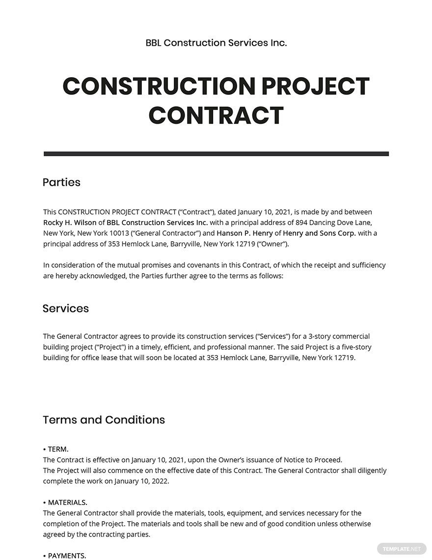 Residential Construction Contract Template Google Docs Word Apple 