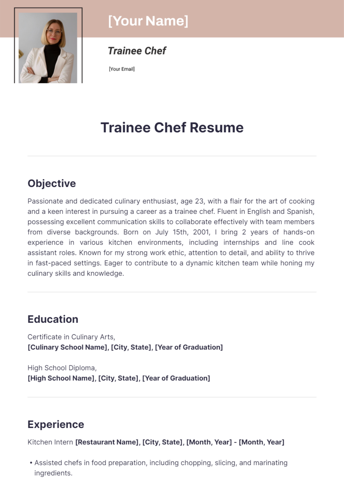 Trainee Chef Resume - Edit Online & Download Example | Template.net