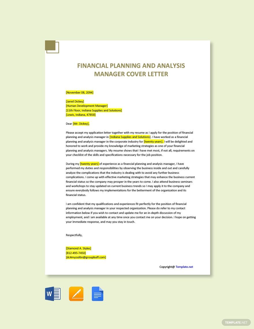 Financial Planning And Analysis Manager Cover Letter In Pages Word Financial Planning And Analysis Manager Cover Letter In Pages Word