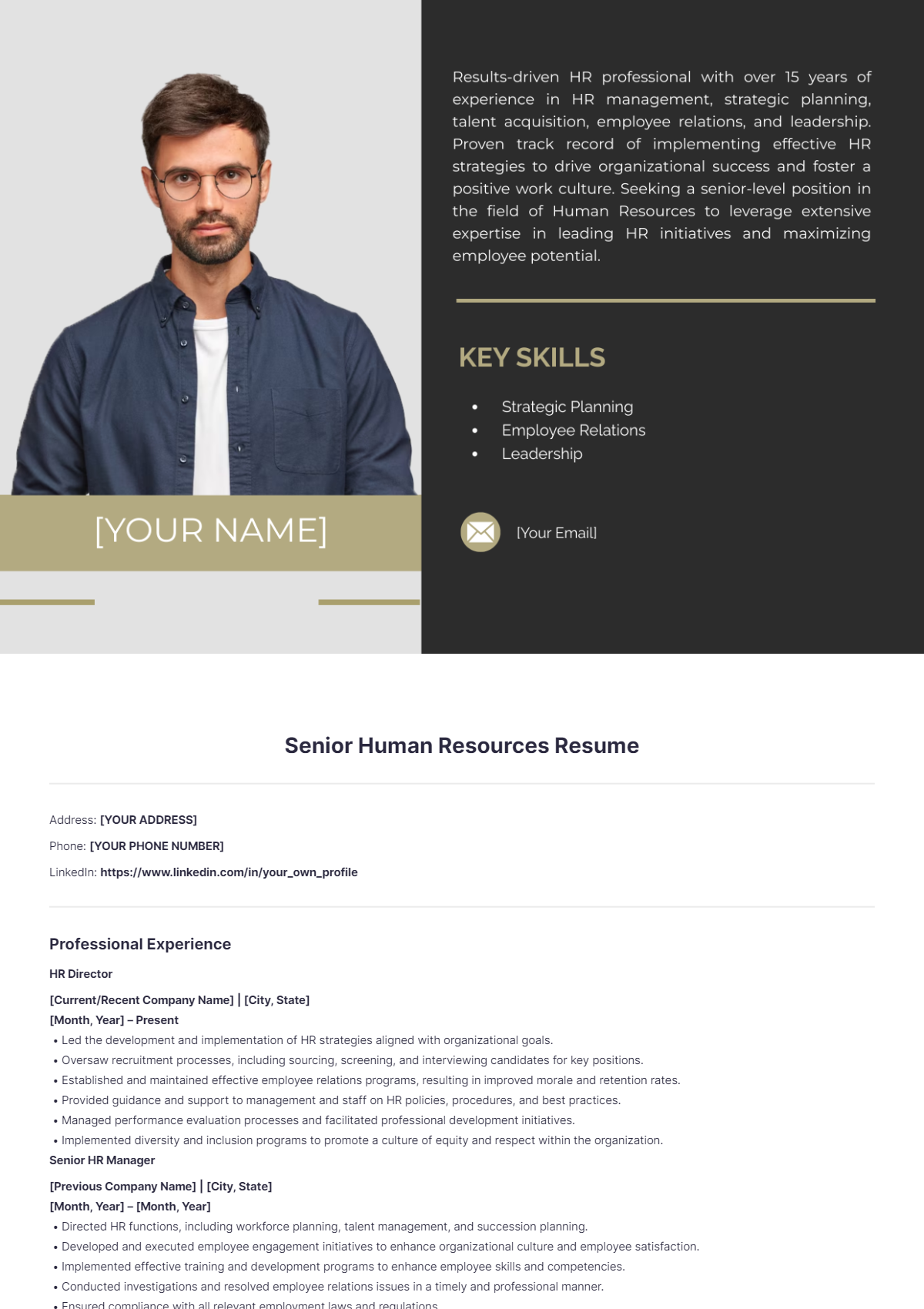 Senior Human Resources Resume Templates - Edit Online & Download ...