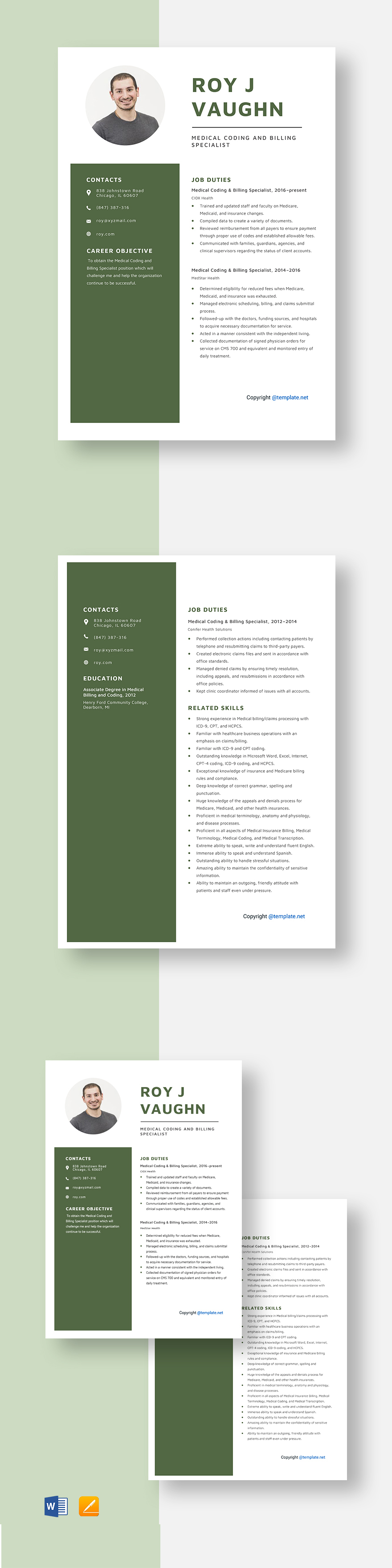 Medical Billing And Coding Specialist Resume Template - Word, Apple ...