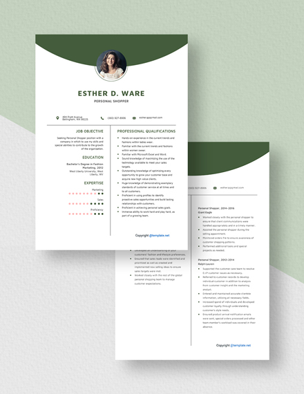 Personal Shopper Resume Template - Word, Apple Pages | Template.net
