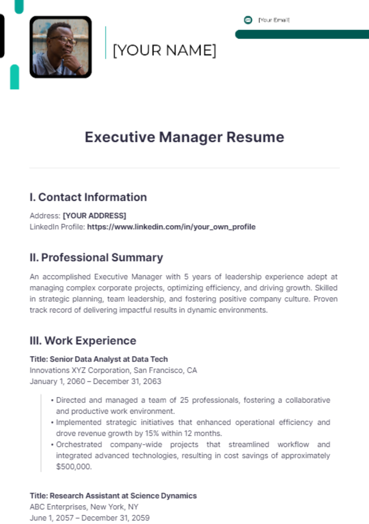 Executive Manager Resume - Edit Online & Download Example | Template.net
