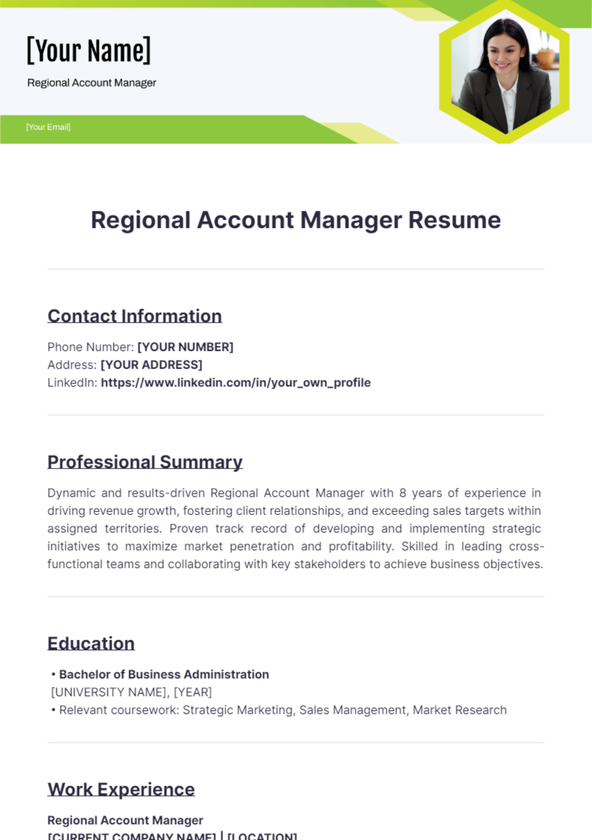 Regional Account Manager Resume - Edit Online & Download Example ...